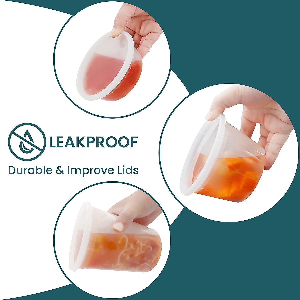 WGCC Deli Containers with Lids 48 Sets- Disposable Soup Containers with Lids 8oz, 16oz, 32oz - Plastic Containers with Lids, Food Containers with Leakproof, BPA Free/Microwave/Freezer/Dishwasher Safe