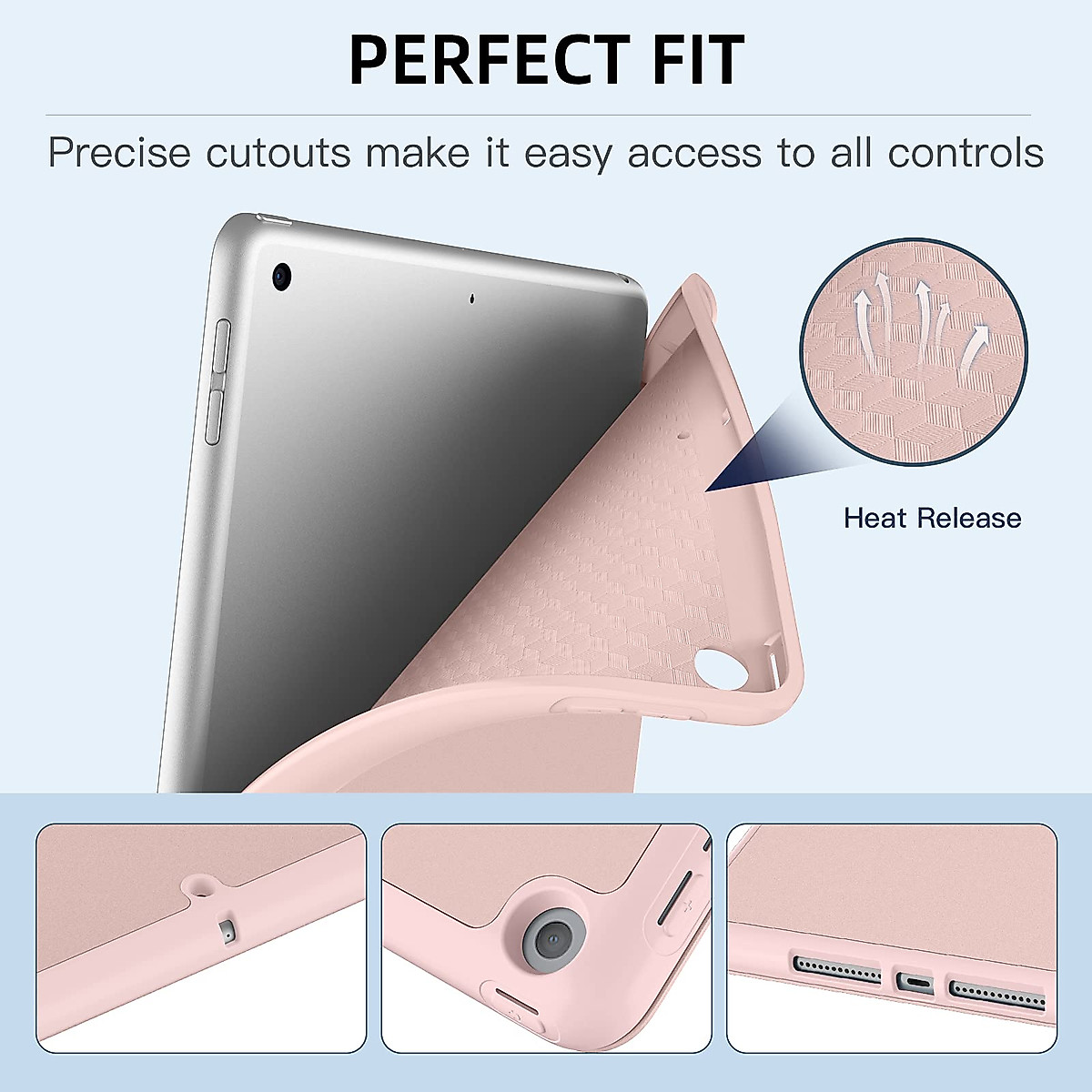 Mastten Compatible with iPad 9th/8th/7th Generation Case, for iPad 10.2 Inch Case with Pencil Holder, TPU Smart Stand Back Cover 2021/2020/2019, Auto Wake/Sleep, Rose Pink