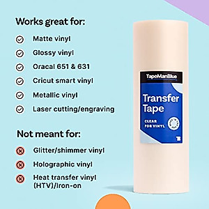 12" x 100' Roll of Clear Vinyl Transfer Tape for Craft Die Cutters. Premium-Grade, High Tack Application Tape for Vinyl Letters, Stickers, and Graphics