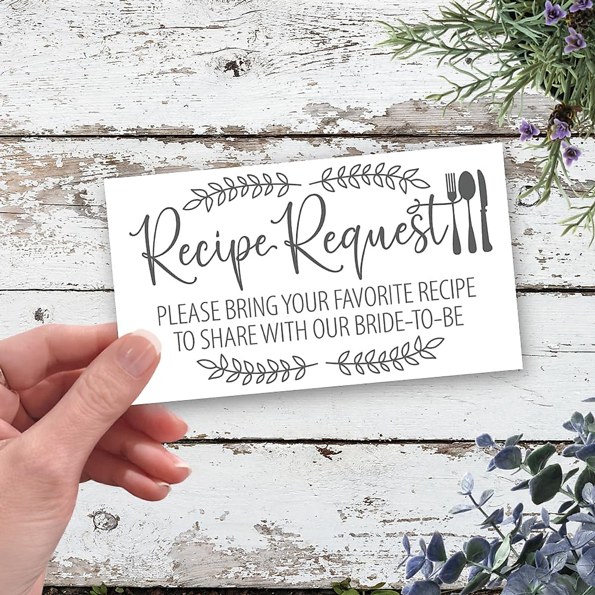 50 Bridal Shower Recipe Request Cards - Laurel and Utensil Silhouette Design - Invitation Inserts
