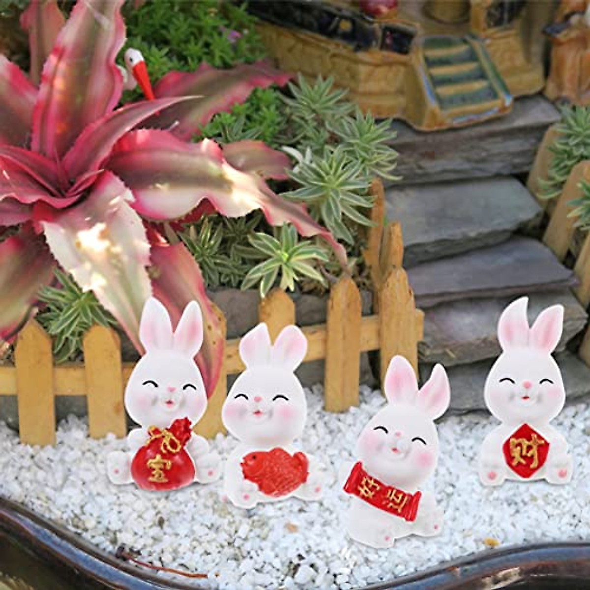 DECHOUS 10pcs Small Landscape Ornaments Zodiac Rabbit Figurine Zodiac Bunny Figurines Easter Bunny Figurines Car Dashboard Ornament Fairy Decor Rabbit Year Decors Animal Display Resin