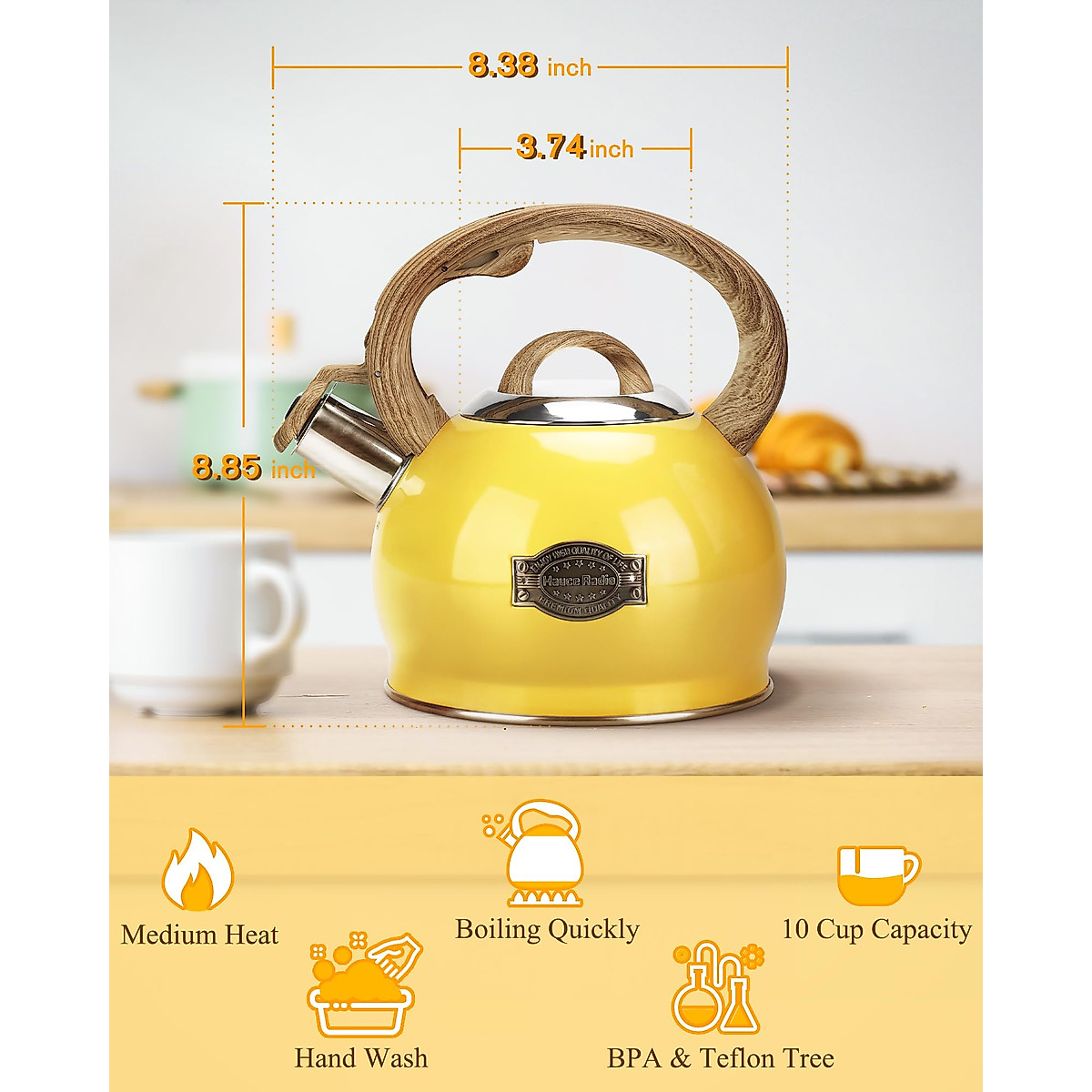 Hauce Radio Stovetop Tea Kettle, 2.1 Quart Stove Top Whistling Tea Kettles,Water Teapot Induction Tea Kettle with Food Grade Stainless Steel and Silicone Anti-Hot Handle, Suitable for All Heat Sources