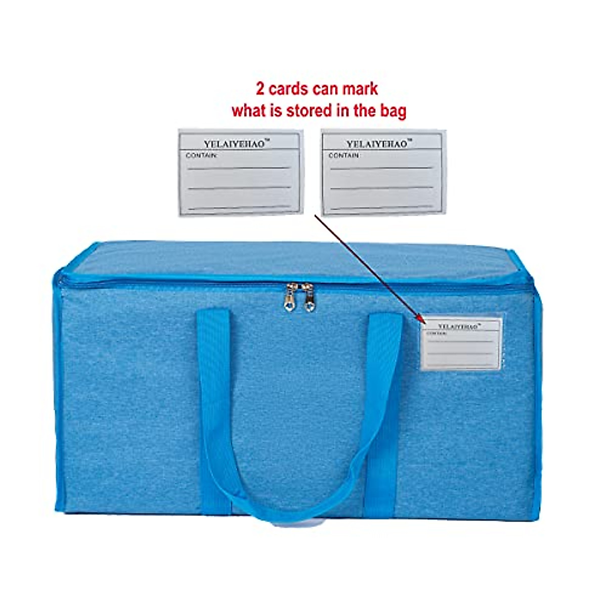 YELAIYEHAO Extra Large Storage Tote with Zippers & Carrying Handles, Heavy-Duty Oxford Fabric Moving Bags for Space Saving Moving Storage (Lake blue, 1 PCS)