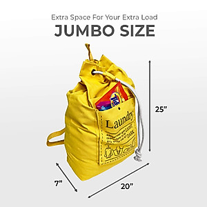 Teeo - Laundry Bag - Dorm Room Essentials - Travel Laundry Bags - College Essentials - Backpack Large Spacious 25”X20” Drawstring 100% Sturdy Cotton Canvas, Hamper Storage Organizer (Yellow)