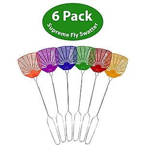 Supreme Bug & Fly Swatter 6-Pack – Braided Metal Handle 6 Pack Fly Swatters, Multi Pack Colors, – for Indoor/Outdoor – Flyswatter