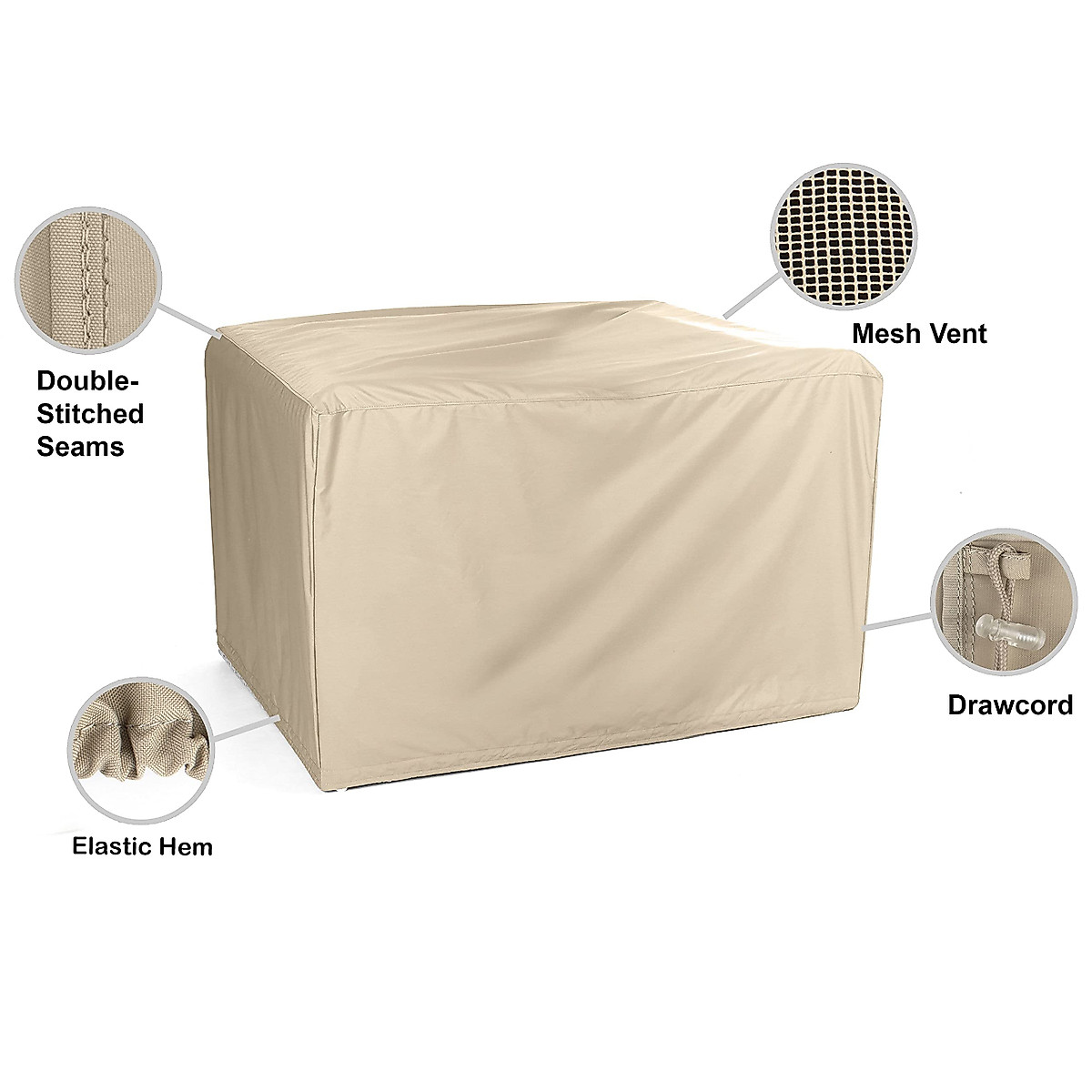 Covermates Outdoor Modular Club Chair Cover - Water Resistant Polyester, Drawcord Hem, Mesh Vents, Seating and Chair Covers, 34W x 34D x 30H, Khaki