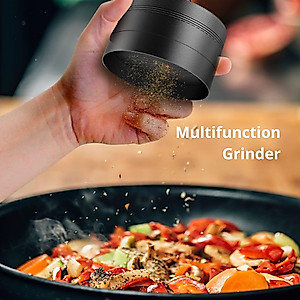 3 inch Large Spice Crusher Grinder, Portable 4-layer Manual Herb Mill, Zinc Alloy (Black) with Magnetic Lid and Screen