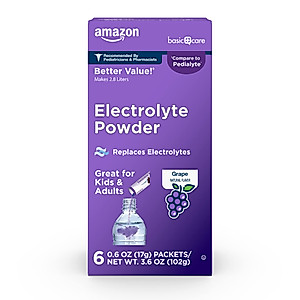 Amazon Basic Care Electrolyte Powder Packets for Rehydration, Grape, 6 Count (Pack of 1)