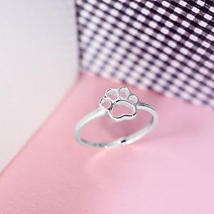 Puppy Paw Print Sterling Silver Ring Pet Lovers Animal Jewelry Love Dog Cat Ring Pet Loving Friend Families (with Gift Box) | Small Dainty Cute Pet Animal Jewelry for Women (9)