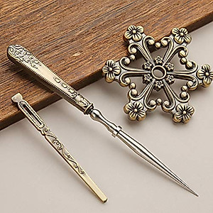 Embroidery Scissors Kits, Stainless Steel Safety Scissors, Threader with Needle Bottle, Metal Floss Bobbin, Awl, Thimble for Sewing,Cutting,Art Work,Embroidery,Needlework (Green patina)