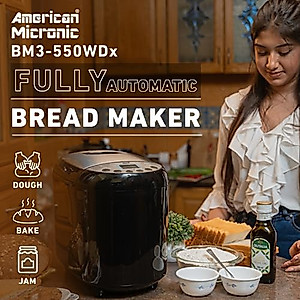 AMERICAN MICRONIC- Bread Maker with 19 Pre-Programmed Menus including Gluten free, 3 Crust Colors, LCD Display, and 550W Power, Stainless Steel top- Model AMI-BM3-550WDx (Black & Steel)