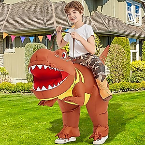 GOOSH Inflatable Dinosaur Costume Kid 36IN Riding T Rex Air Blow up Dinosaur Costume for Halloween Cosplay Party