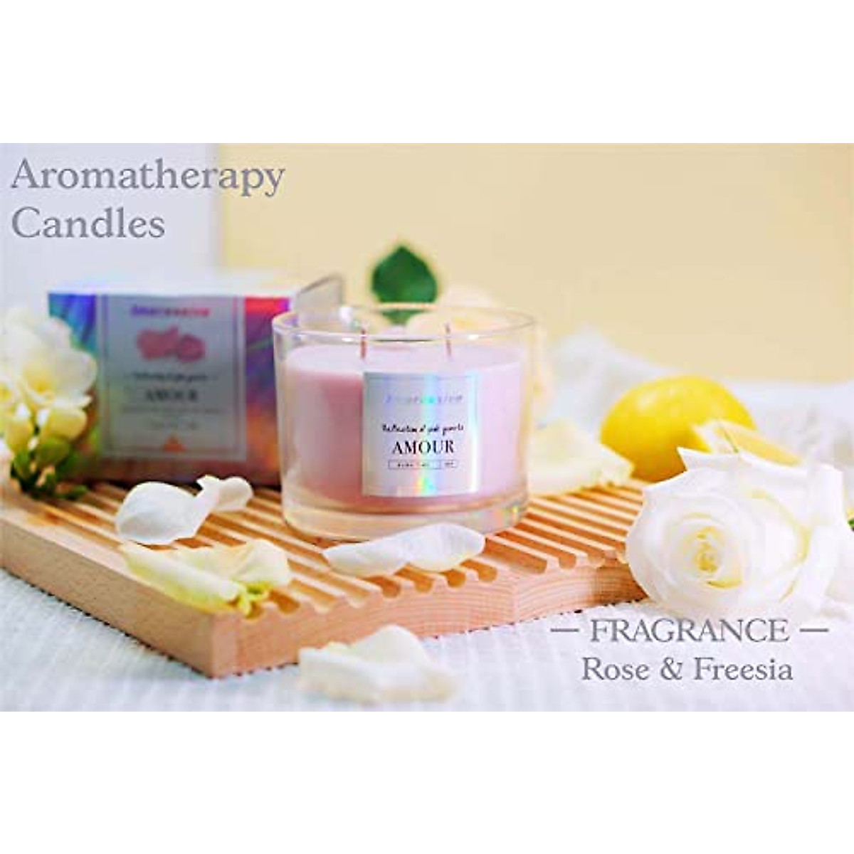 Impressive Natural Soy Rose& Freesia Candles for Home Scented, Medium Jar Candles, Candles Gift , 10.5oz 35Hour Burn Time 2-Wicks, Pink