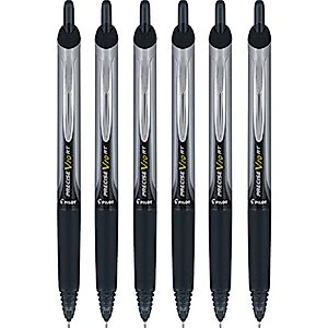 Pilot Precise V10 RT Retractable Liquid Ink Rollerball Pens, Bold Point, 1.0mm, Black Ink, 6 Count