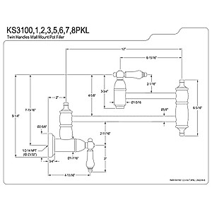 Kingston Brass KS3105PKL Duchess Pot Filler, Oil Rubbed Bronze