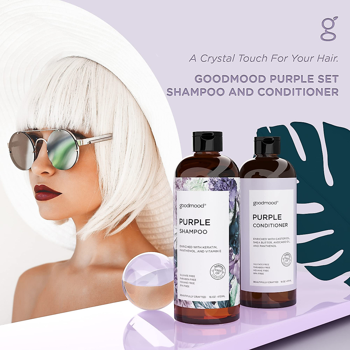 GoodMood Purple Shampoo and Conditioner Set For Blonde, Gray, Platinum Hair & Color Treated Hair, Paraben Free, 2x16oz