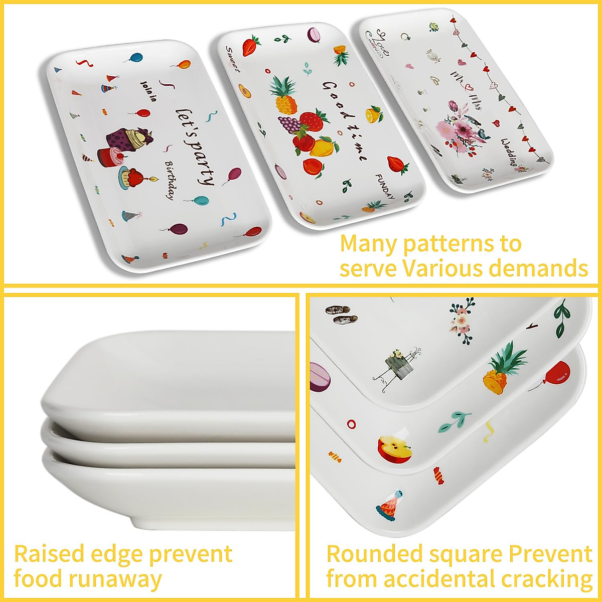 HAPPY KIT 3 Tier Serving Tray Set and Tiered Tray Stand,12 Inch Widened Porcelain Platters with Freely Combinable Rack,Decor Cupcake Stand for Christmas Party Display,Dessert Trays Collapsible