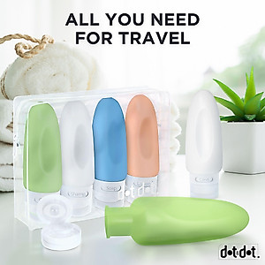 Dot&Dot Leak Proof Travel Bottles for Toiletries - TSA Approved Travel Shampoo Bottles - 3oz Travel Shampoo and Conditioner Bottles - Travel Size Toiletries - 3 oz Silicone Travel Bottles with Labels