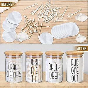 4 Pack Qtip Holder Glass Dispenser with Bamboo Lids for Bathroom Organization, Apothecary Jars for Cotton Ball Holder and Bathroom Canister Storage Great for Cotton Swabs, Balls, Floss, Bathroom Décor