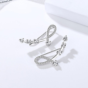 Ear Crawler, Mariafashion Cuff Earrings Sterling Silver Ear Climber Butterfly Diamond Zircon Stud Earrings (star ear cuff)