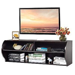 Tangkula Wall Mounted Media Console, Floating TV Stand Cabinet, 2 Tier Modern Wall Mount TV Component Shelf for Home Living Room Office, Wall Mounted Audio/Video Shelf (Coffee)