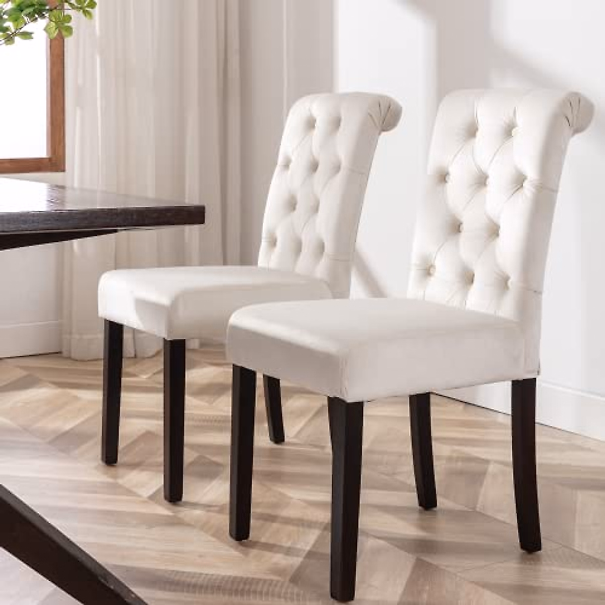 chairus Dining Chairs Set of 6 Mid Century Modern Living Room Chairs with Button Tufted High Back Velvet Armless Chair Comfy Upholstered Side Chairs for Kitchen/Restaurant/Bedroom, Cream White