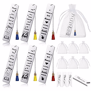 6 Pcs Christmas Bookmarks for Teachers Teacher Appreciation Thank You Gifts Metal Bookmark Back to School End of Year 2023 Retirement Gifts for Teacher from Student with 6 Organza Bag 6 Thank You Card