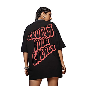 SweatyRocks Women's Short Sleeve Oversized Graphic Tees Round Neck Loose T-Shirt A Black M