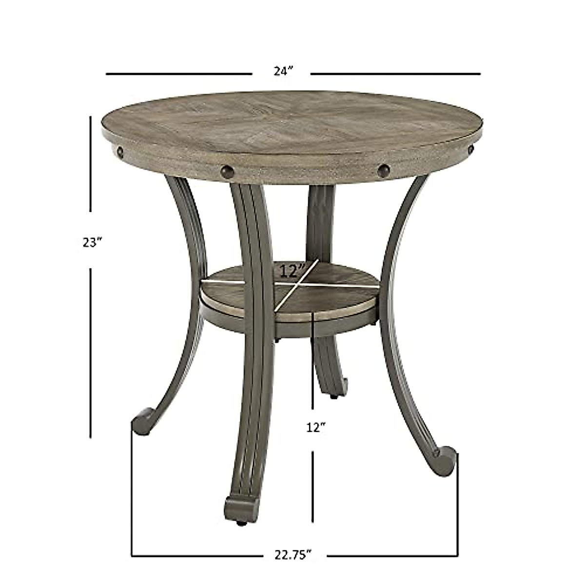 Powell Pewter Metal and Rustic Wood Side Table Franklin Dining