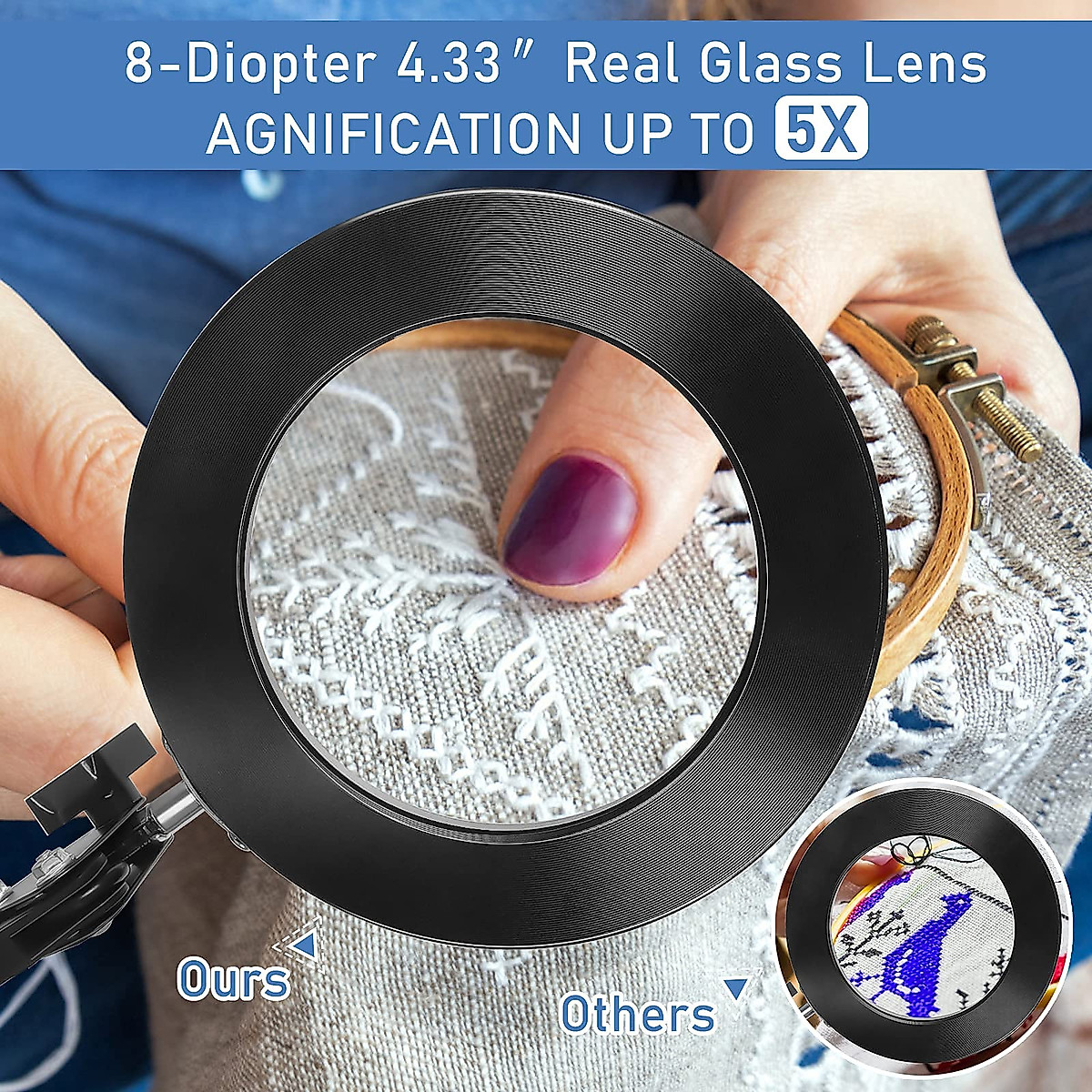 Arsir Magnifying Glass with Light Clamp - 5X Magnifier 29" Swing Arm Hand Free Desk Lamp with 80 LED Light&3 Color Mode for Close Work, Seniors Reading,Crafts,Soldering,Painting,Repair,Jewelry,Sewing