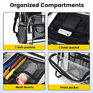 Vorspack Clear Backpack Heavy Duty PVC Transparent Backpack with Reinforced Strap Stitches & Large Capacity for College Workplace Security - Black