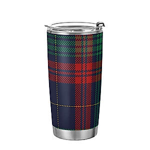 Yasala Tumbler Tartan Plaid Classic Red Green Insulated Coffee Cup Beverage Container Travel Mug with Straw and Lid Double Wall Stainless Steel 20oz BPA-Free for Sport, Back to School