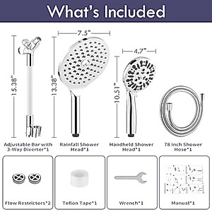 HOWUWEY Modern Dual Shower Head with Handheld Spray, 7.5" Rainfall Shower Head, 9 Modes Hand Showerhead, 78" Hose, Chrome