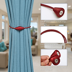 NICEEC 2 Pack Upgrade Magnetic Curtain Tiebacks 16 Inch Handmade Weave Rope Curtain Holdbacks Convenient Decorative Cone Curtain Drape Tie Backs for Home & Office Window Drapery (Red)