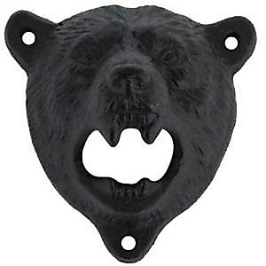 Kipokalor Wall Mounted Bottle Opener, Cast Iron Wall Mount Grizzly Bear Teeth Bite Bottle Opener （Black Bear)
