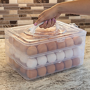 Classic Cuisine Egg Container for Refrigerator - Large-Capacity Egg Holder with Lid and Handle - Carrier for 72 Fresh, Store Bought or Deviled Eggs
