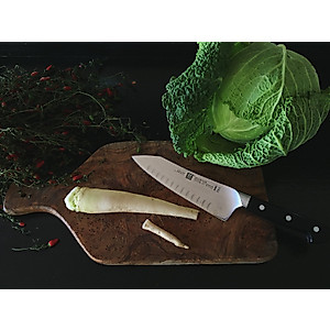 ZWILLING J.A. Henckels Pro 7 Hollow Edge Rocking Santoku Knife, Silver