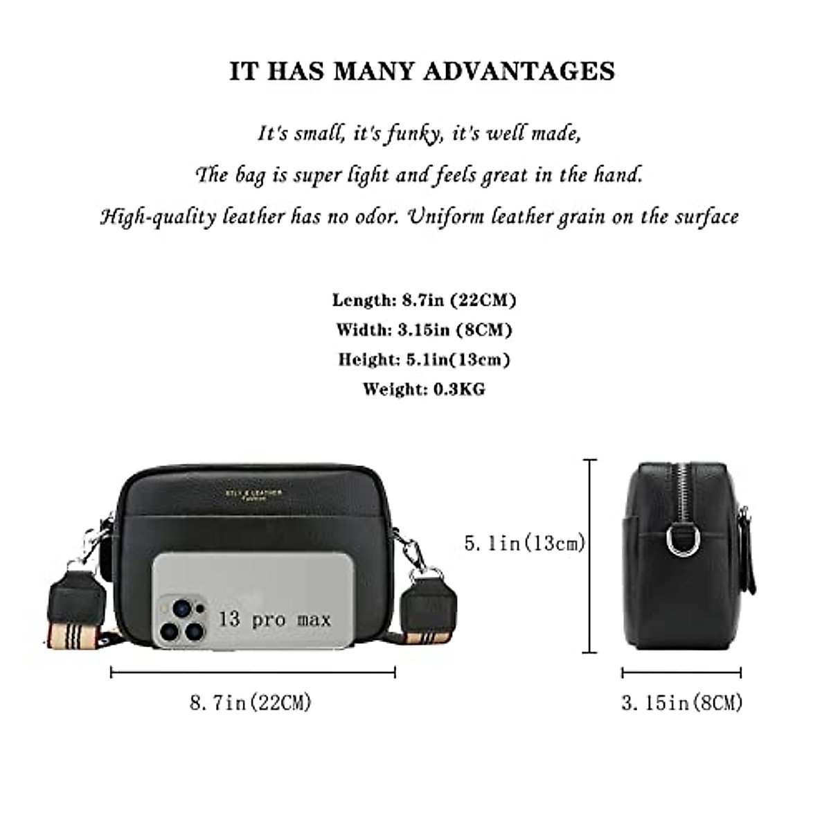 Atgbiem black crossbody bags for women small leather cross body purse camera bag thick strap crossbody bags for women