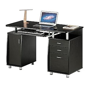 Techni Mobili 47.25" Ergonomic Computer Drawers & File Cabinet for Home Office Storage, Espresso Writing Desk, ONE Size