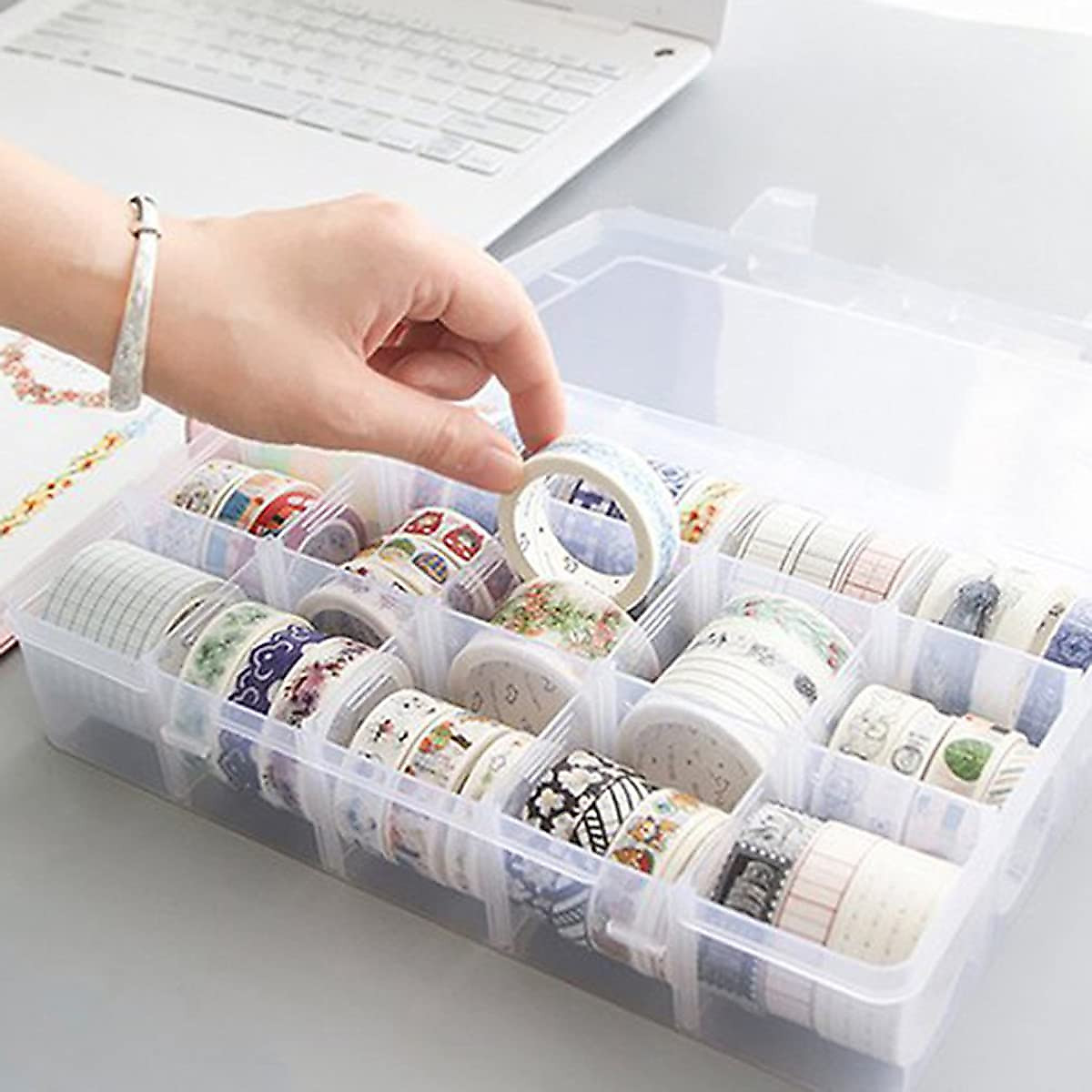 15 Grids Plastic Compartment Container, Clear Storage Organizer Box Case with Adjustable Divider Removable Grid for Art DIY Crafts Jewelry Beads Fishing Hook