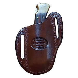 Leather Pocket Right Hand Knife Sheath for Buck 110 or 112 Knife, Folding Pancake Style Knife Holder, Brown