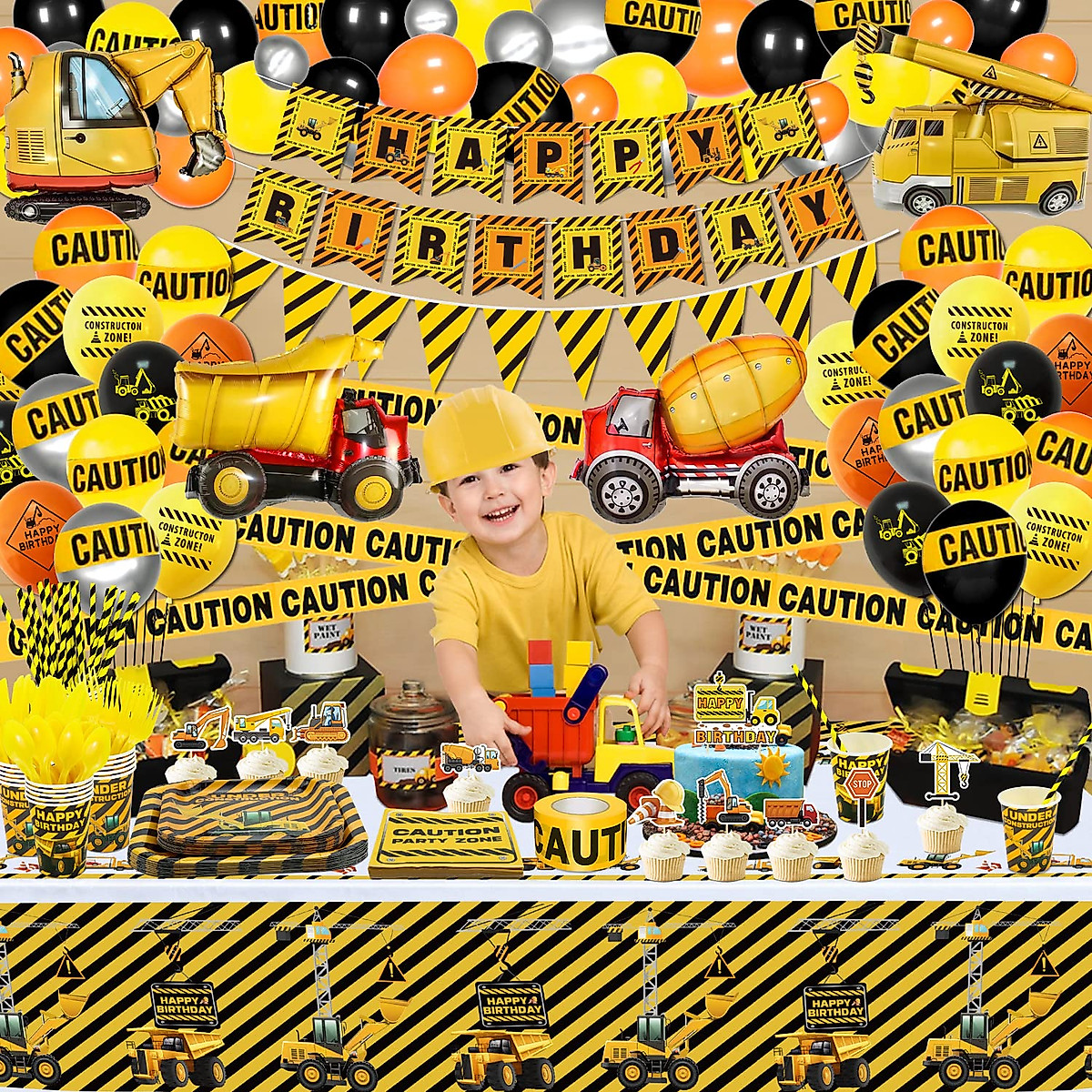 235 Pack Construction Birthday Party Supplies Dump Truck Construction Birthday Decorations Construction Party Plates Construction Birthday Tablecloth Cups Napkins Construction Foil Balloons Serves 20