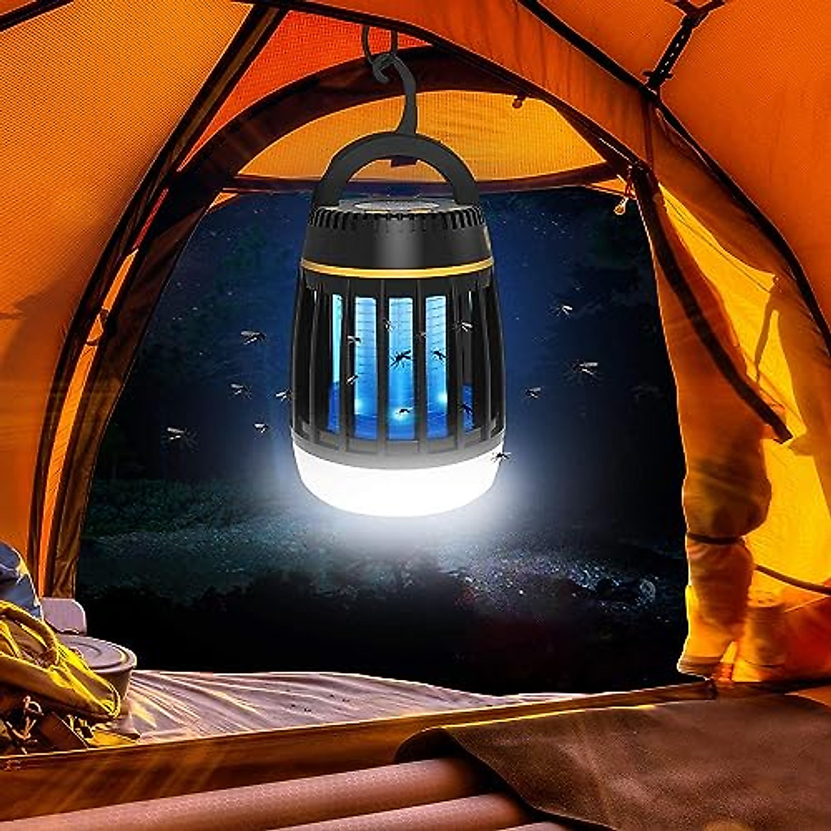 3 in 1 Bug Zapper, USB Rechargeable Mosquito Trap, Waterproof Insect Fly Trap for Outdoor & Indoor,LED Lantern, Emergency Power Supply 2000mAh for Home, Camping, Gnats, Backyard, Patio