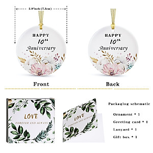 SIABERTERL Happy 10th Anniversary Ornament 2024 Hanging,10th for Couple,Anniversary Ceramic Ornament for Decorating Home Wedding Parents Gift, Anniversary Collectible Holiday Keepsake(2.9'')