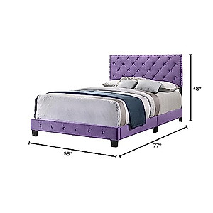 Glory Furniture Full Size Bed with Headboard, Footboard in Velvet, in Purple, No Box Spring Needed, Easy Assembly