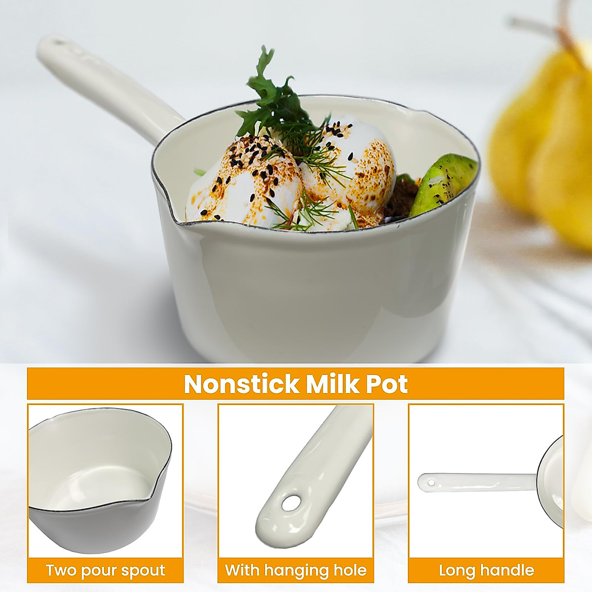 LIFTATAPA Enamel Milk Pan, 1.2L Mini Butter Warmer, Enamelware Saucepan Pan with Pour Spout, Nonstick Enamel Milk Pot, Enamel Melting Pot for Induction Electric Gas Stoves