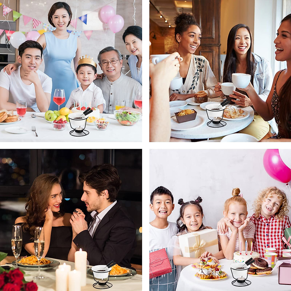 Luvan 4Pcs Fondue Pot Set for Chocolate Butter Cheese, 5oz Butter Warmer for Seafood with 20 Tealight, Ceramic Bowl Oven Microware Dishwasher Safe,Perfect for family dip Fruit,Dessert,Snack