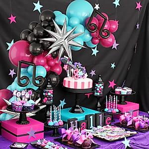 Tik Music Birthday Party Decorations,Rose Red Blue Black Balloon Garland With Explosion Star Foil Balloons for Music Hip Hop Theme Birthday Graduation Party Supplies