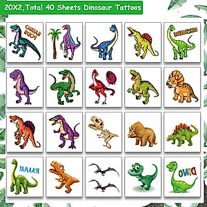 Hohamn Dinosaur Tattoos for Boys Kids - 40 Sheets Cool Dinosaur Tattoos for Boys Birthday Party Supplies Favors, Baby Shower