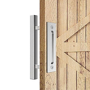 ROOMTEC 10" Barn Door Handles, Sliding barn Door Pull Handle, No Gap Flat Plate Design- Heavy Duty- Square- Easy to Install